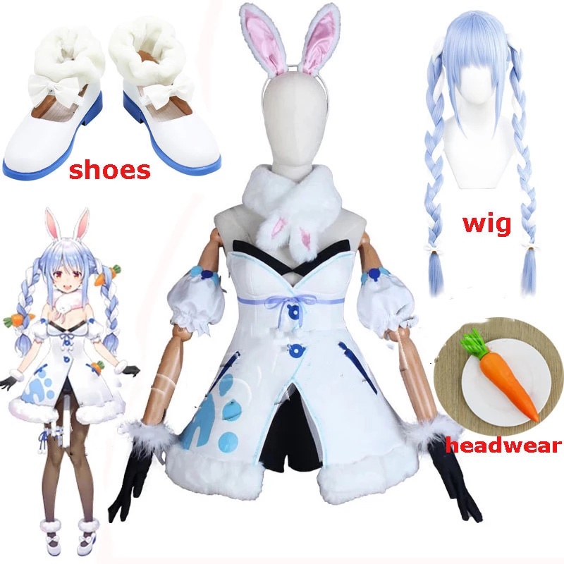 Anime VTuber Hololive Usada Pekora Dress Wigs Braids Bunny Girl Lovely ...