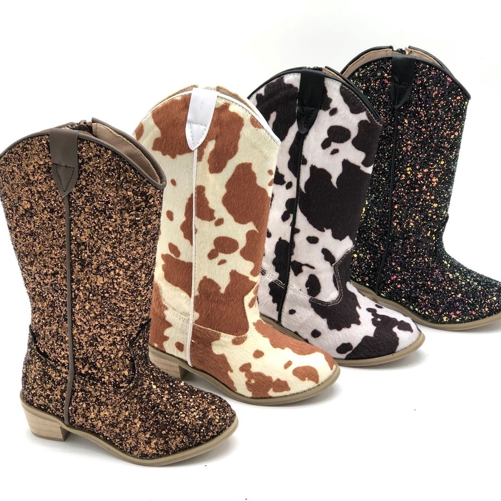 Fast shipping RTS glitter cow girl boots western cow print knight boots ...