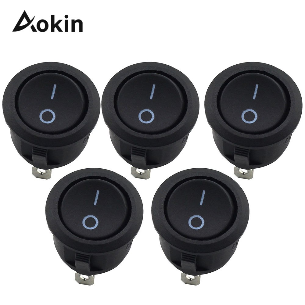 5Pcs Small Round Black 2-Pin 2-Files 3A/250V 6A/125V Rocker Switch ...