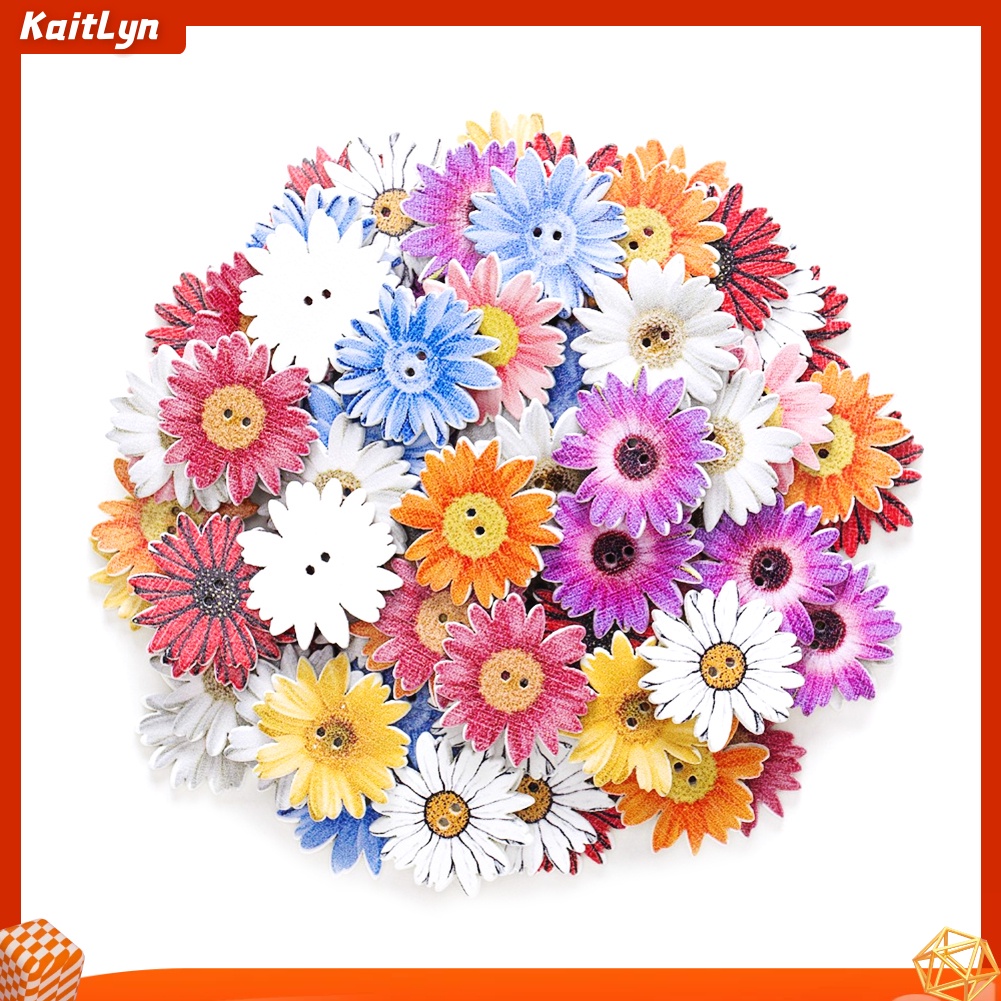 50/100Pcs Marguerite Shape Holes Wooden Buttons DIY Scrapbook Sewing ...