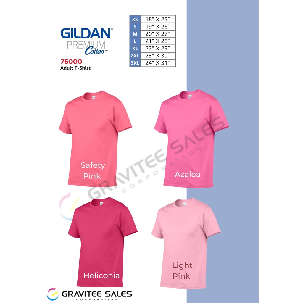 ¤GILDAN Premium Cotton 76000 Adult T-shirt (Safety Pink, Azalea, Light ...