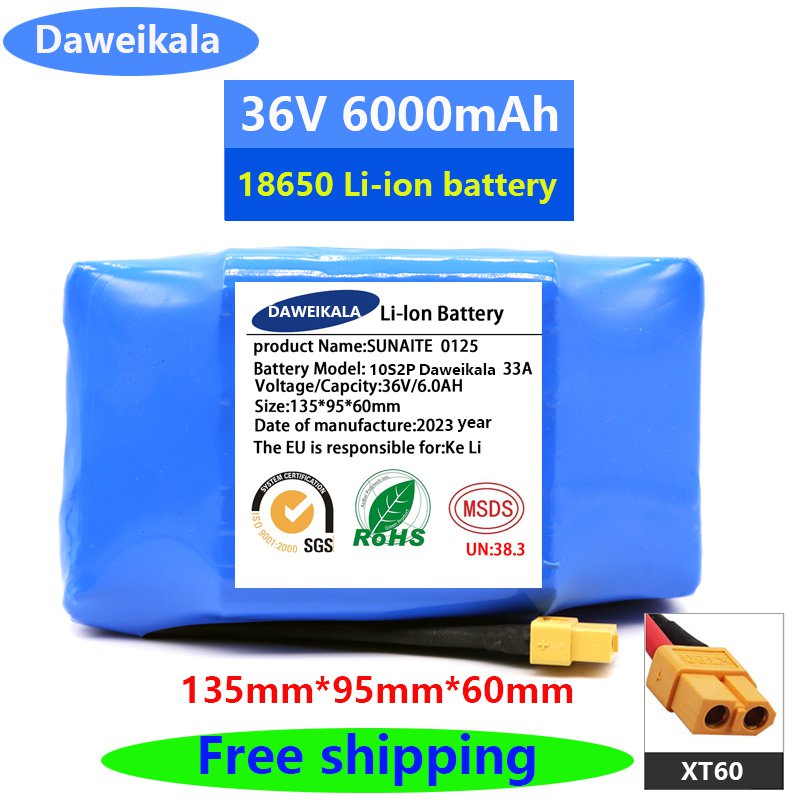 Original36V Battery Packs 6000mAh 6.0Ah Rechargeable Lithium Ion ...