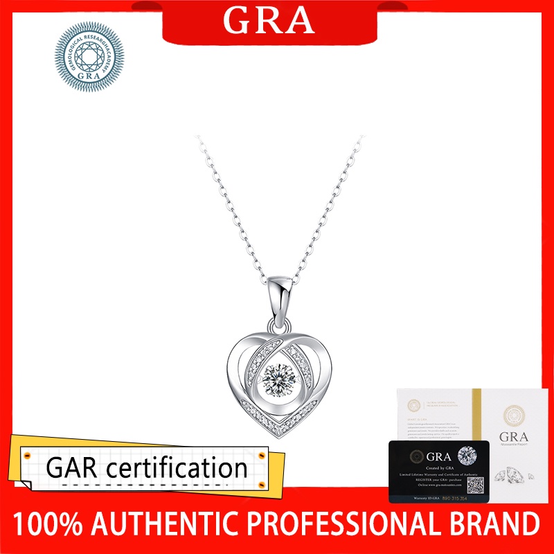 GRA Beating Heart Pendant Necklace Women's 925 Silver Moissanite ...