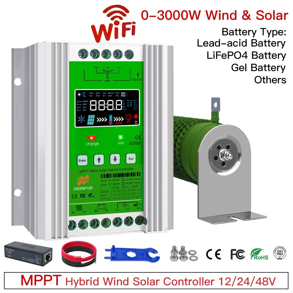 9HPB 12V 24V 48V 3000W Wifi Wind Solar Hybrid Charge Controller, MPPT Charge for Solar Panel ...