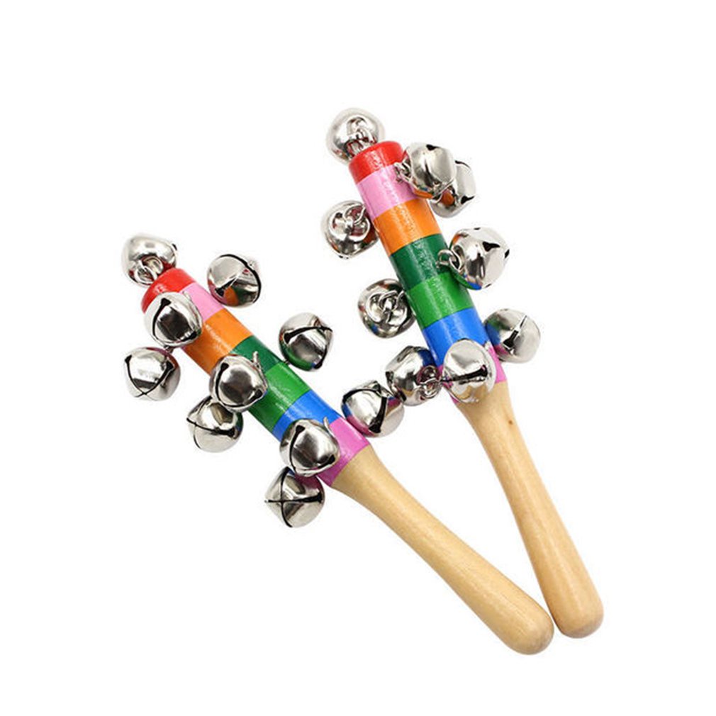 79RO Wooden Rattles Toy Hand Held Bell Stick Wooden With 10 Jingles ...