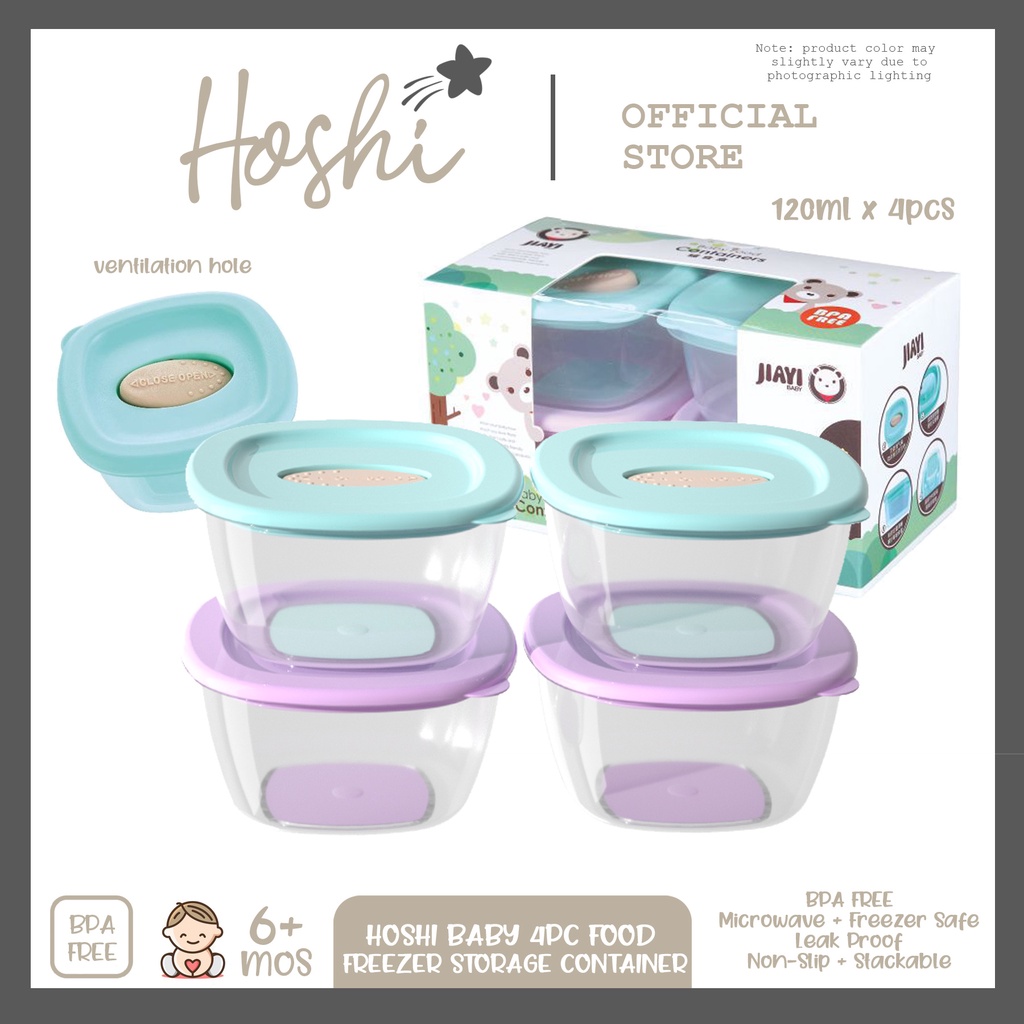 Hoshi Baby 4pc Baby Food Freezer Storage Container Cubes, BPA Free, Airtight, Freezer Safe, 6M ...
