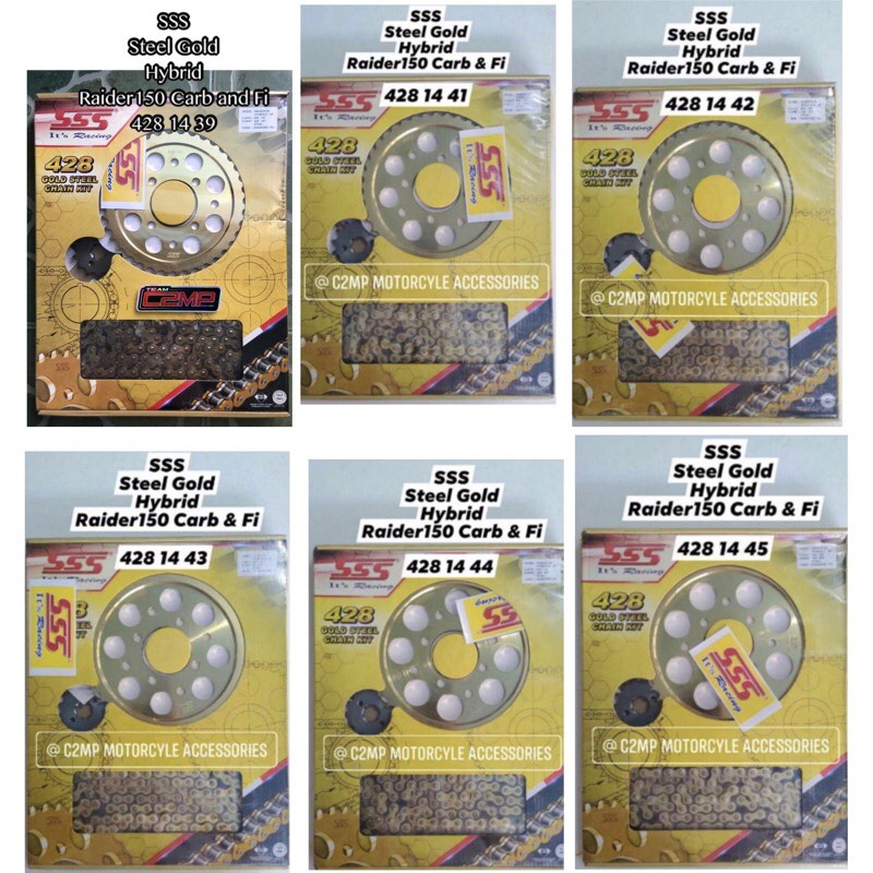 ☁₪SSS 428 Steel Gold Sprocket Chain Set Raider 150 Carb and Raider 150 ...