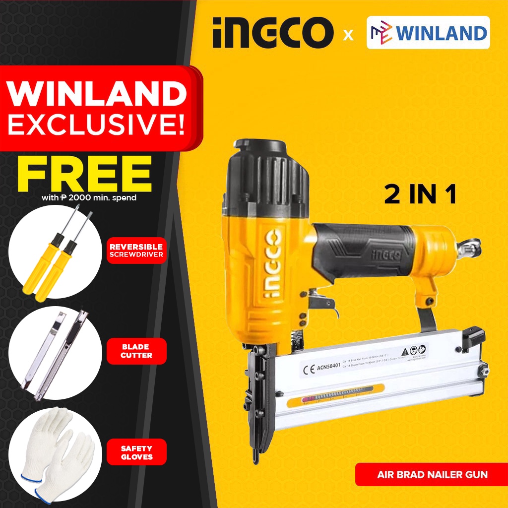 INGCO by Winland 2 in 1 Combo Air Brad Nailer Gun with 1200pcs ...