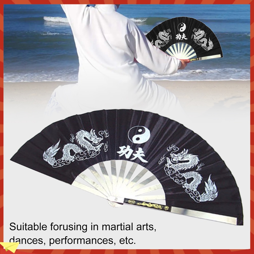 (Unitedjr) style Tai Ji Fan Dual Dragon Print Handheld Loud Clack ...