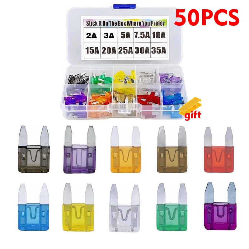 50pcs / lot Car Fuse Mini Blade Fuse2A 3A 5A 7.5A 10A 15A 20A 25A 30A ...