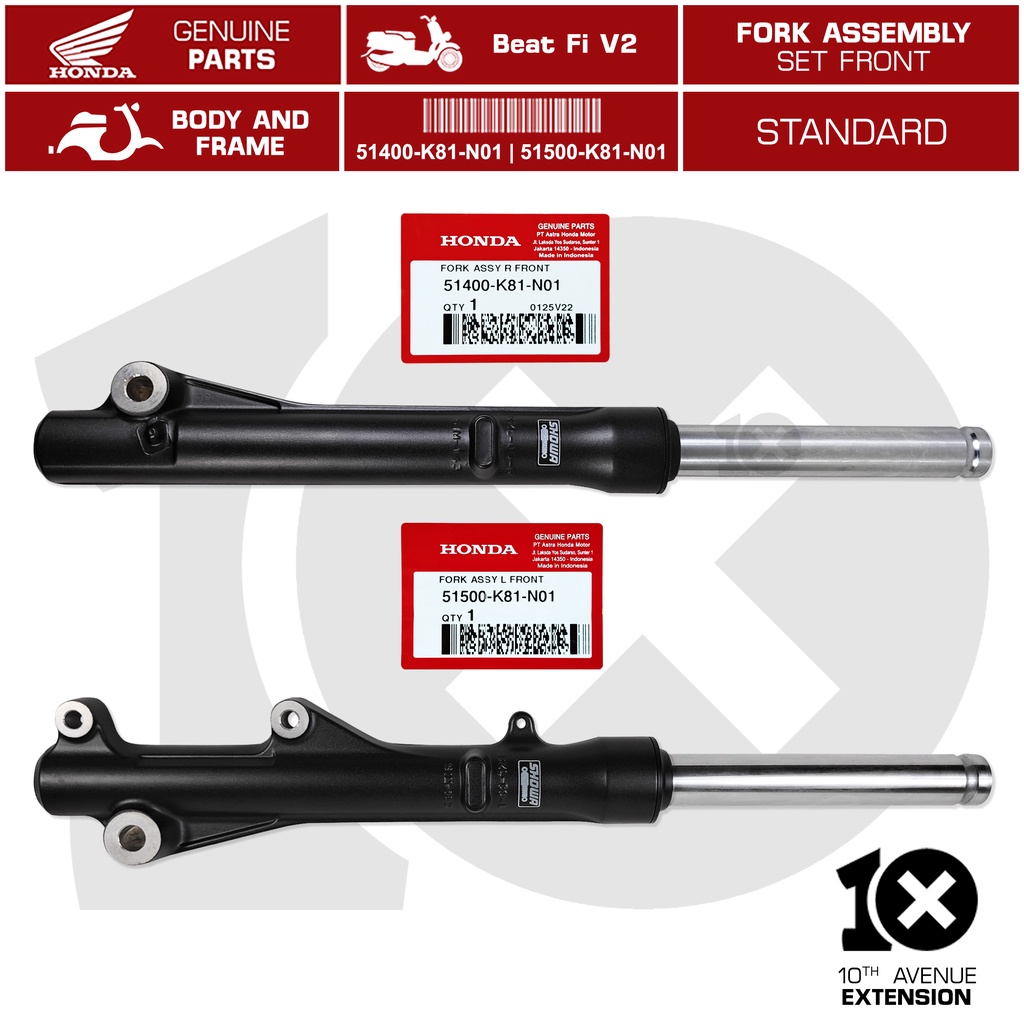 10thX Honda Genuine Fork Assy. Set Part No.51400-51500-K81-N01 for Beat ...