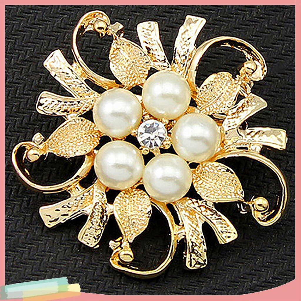 Women Breastpin Elegant No Deformation Flower Rhinestone Faux Pearl ...
