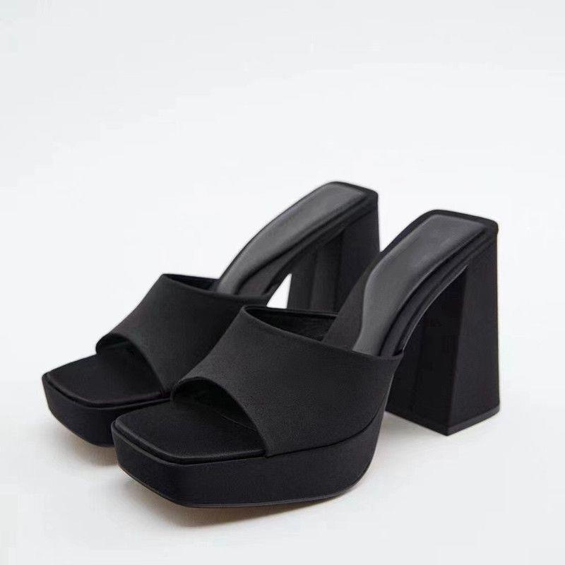 Spain Summer New Style Simple Flat Thick Heel Square Toe Sole ...