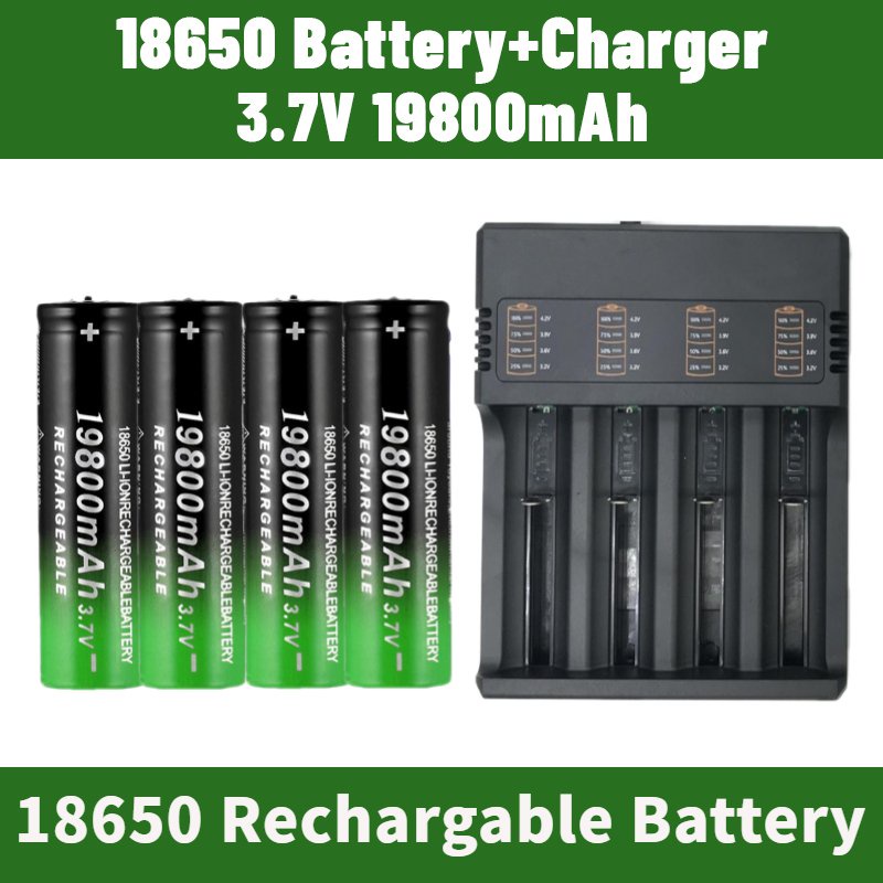 18650 Rechargeable Battery 3.7V 19800 mAh Lithium Batteries for Flashlight toy With USB Charger ...
