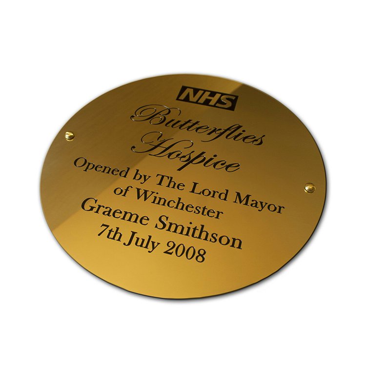 Brushed Gold Solid Brass Plate Laser Cutting Name Plate Circular Brass ...