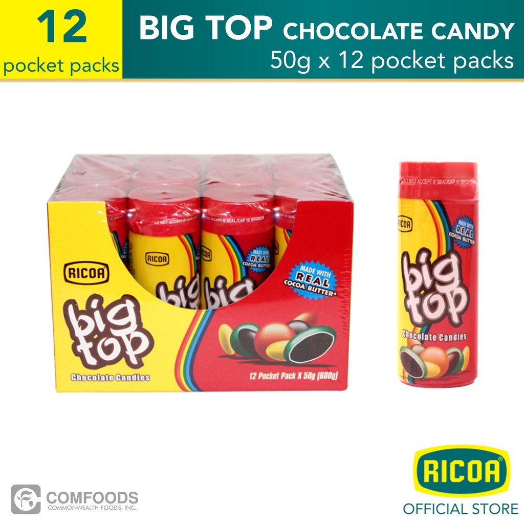 RICOA Big Top Chocolate Candy 50g Pocket Pack x 12 | Shopee Philippines