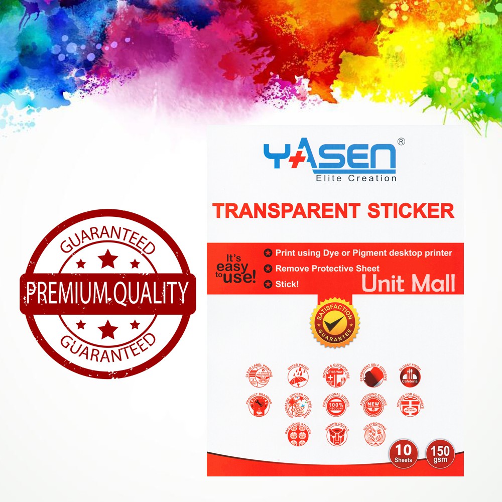 Yasen Glossy Transparent Sticker A4 printable sticker or all types of ...