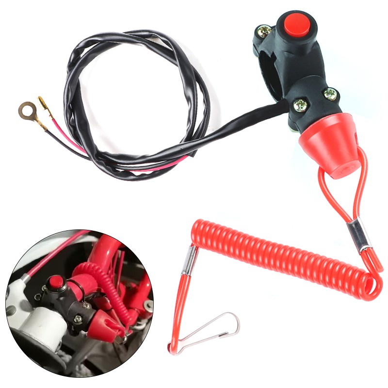 22mm Emergency Kill Stop Switch Tether Lanyard Engine Push Button For Atv Motorcycle Boat