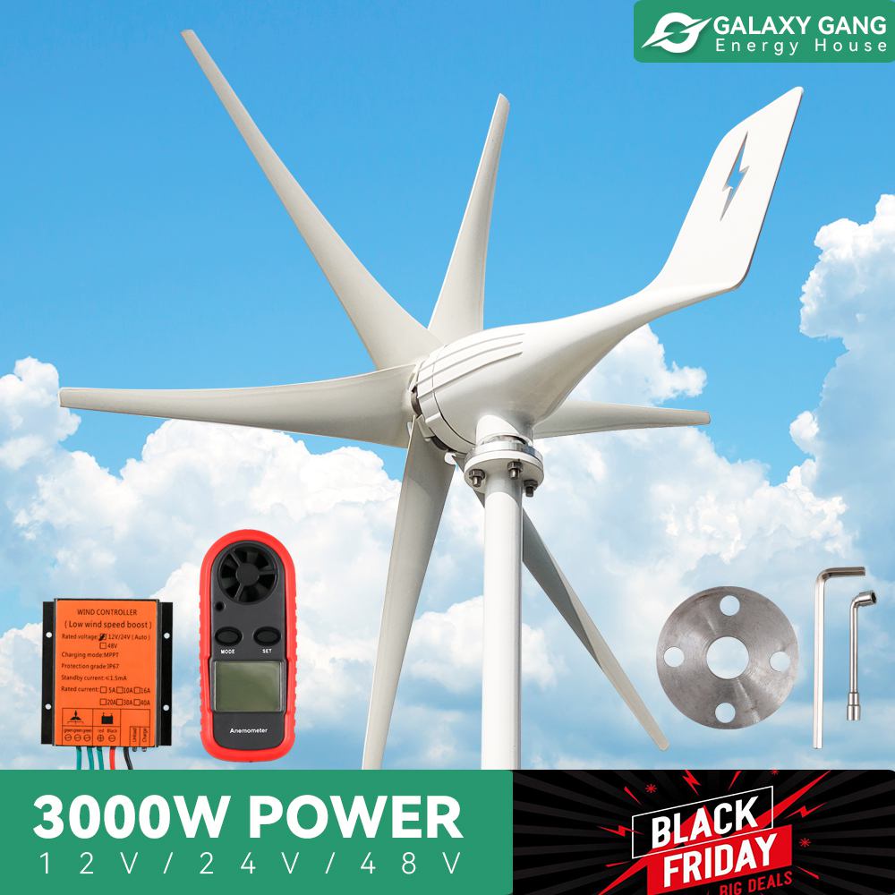 Small Wind Turbine Free Energy 3kw 3000w 12v 24v 48v 6 Blades With MPPT ...