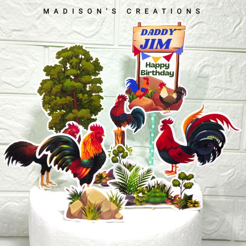 ﹍Rooster Chicken Sabong Cake Toppers/Banner (Personalize, High Quality ...
