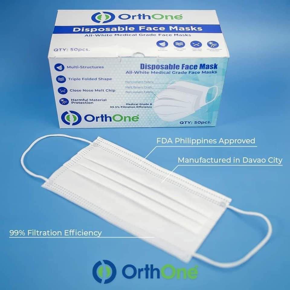 ♤Orthone All-White FDA Approved Medical Grade Disposable Facemask (Box ...
