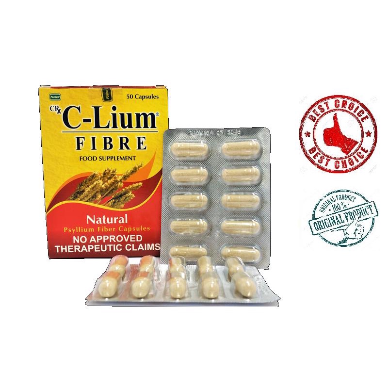 ☑ C-Lium Fiber Psyllium Capsule 25mg, 1 box x 50 capsules CLIUMNEW ...