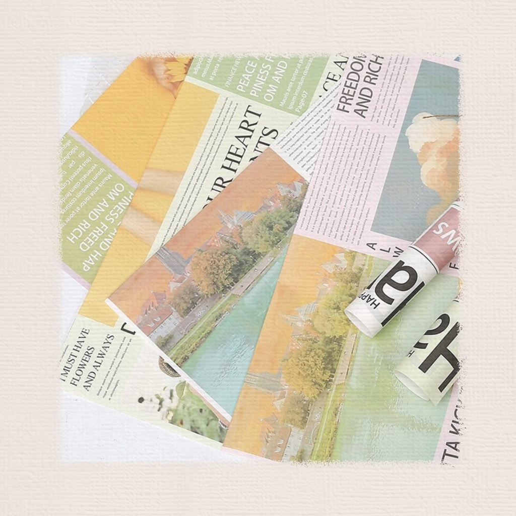English Newspaper flower wrapping paper Colorful retro Illustrated ...