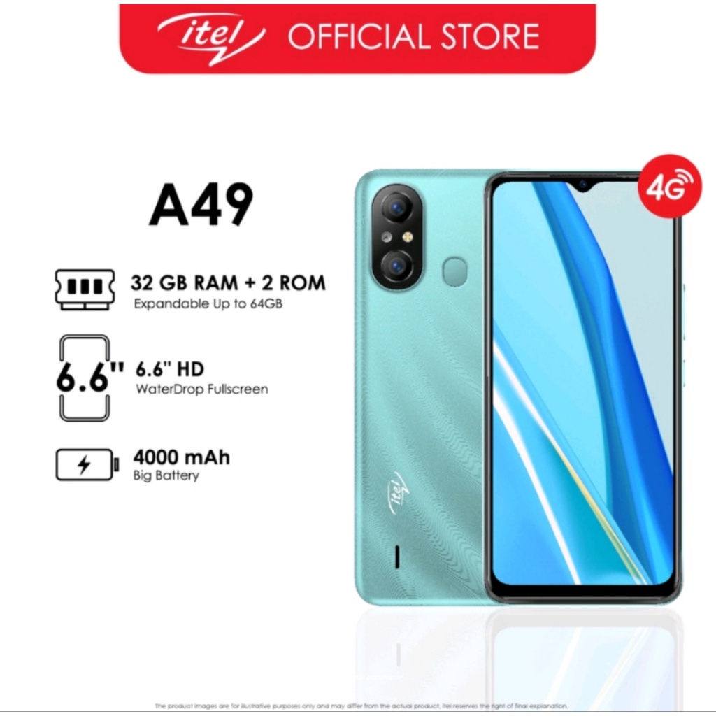 ITEL A49 Smart Phone, LTE | 32GB ROM | 2GB RAM | 6.6"HD Waterdrop Full screen | Quad Core ...