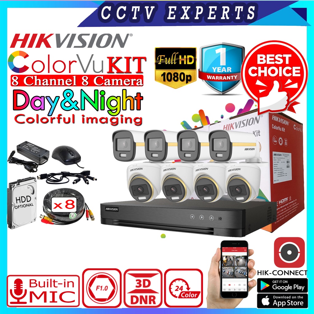 Hikvision Colorvu - Built in Mic Surveillance kit 2MP 1080p 8 channel 8 ...