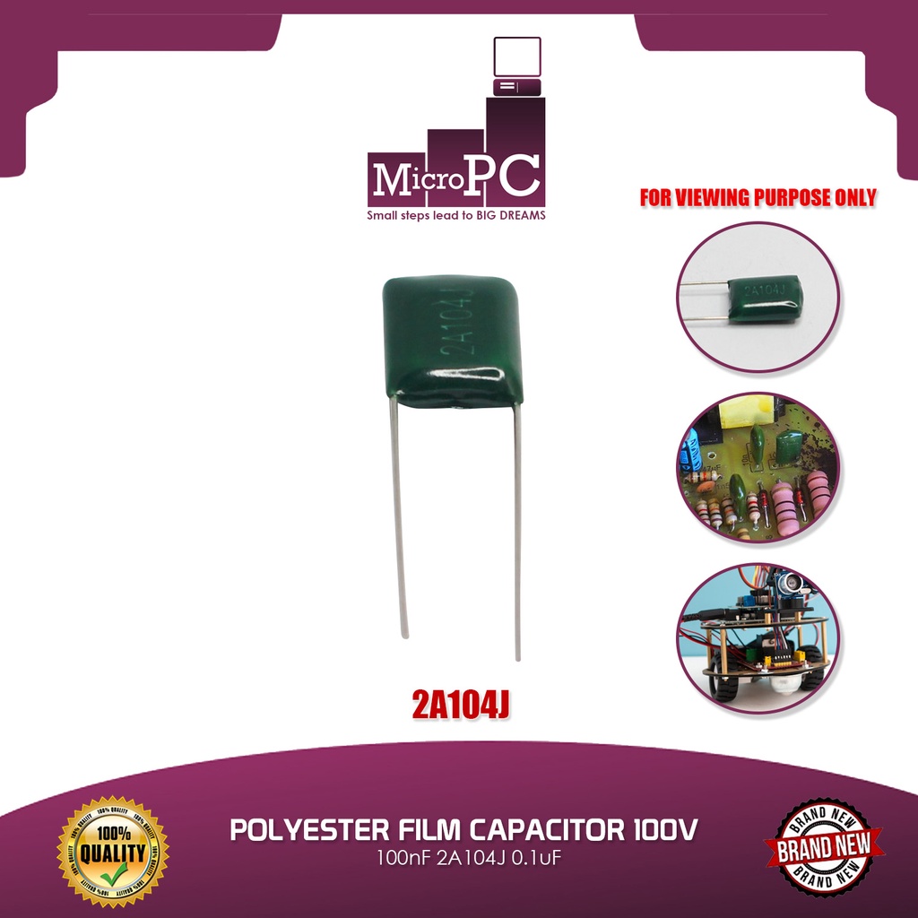 POLYESTER FILM CAPACITOR 100V 100nF 2A104J 0.1uF | Shopee Philippines