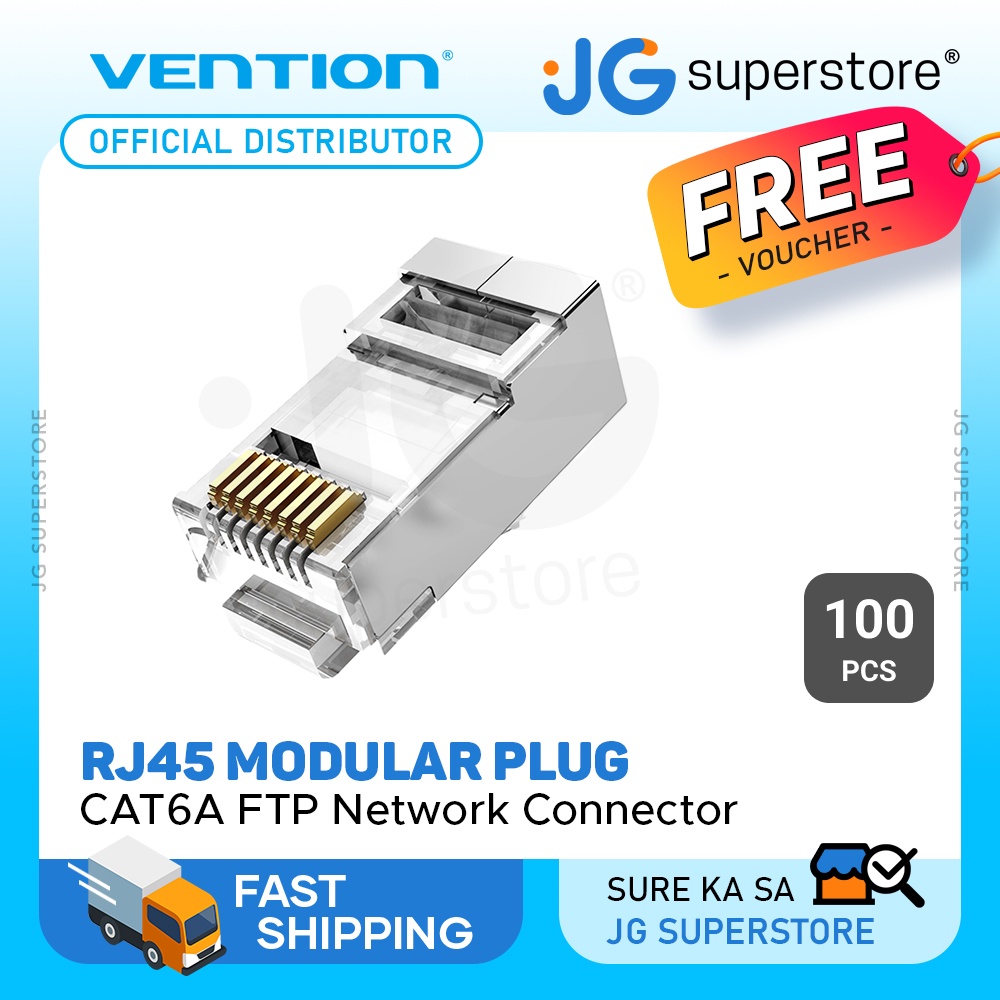 Vention CAT6A 100 Pieces FTP/UTP RJ45 Transparent Modular Wire Plug Connector | IDFR0, IDGR0 ...