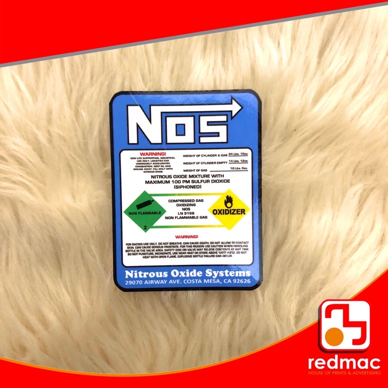 NOS NITROUS OXIDE BOTTLE STICKER LAMINATED VINYL STICKER FOR CAR MOTOR ...