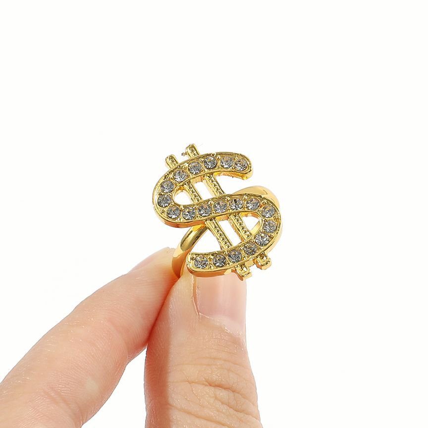 Fashion Us Dollar Sign Rings Letter Rhinestone Opening Adjustable Ring ...