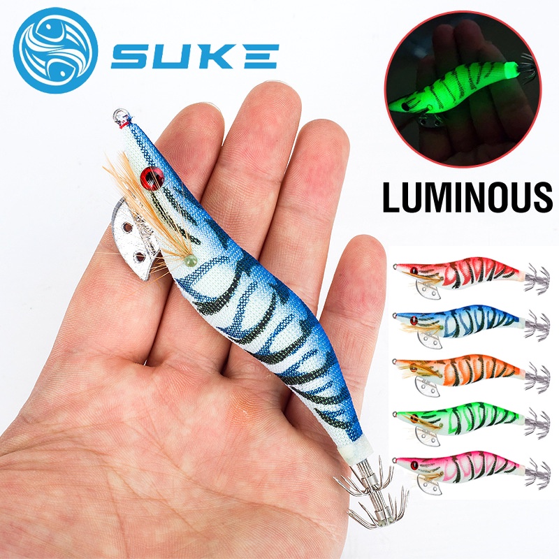 SUKE Luminous Shrimp Bait Squid Jig Wood Shrimp Octopus Bait Hard Lure For Fishing | Shopee ...