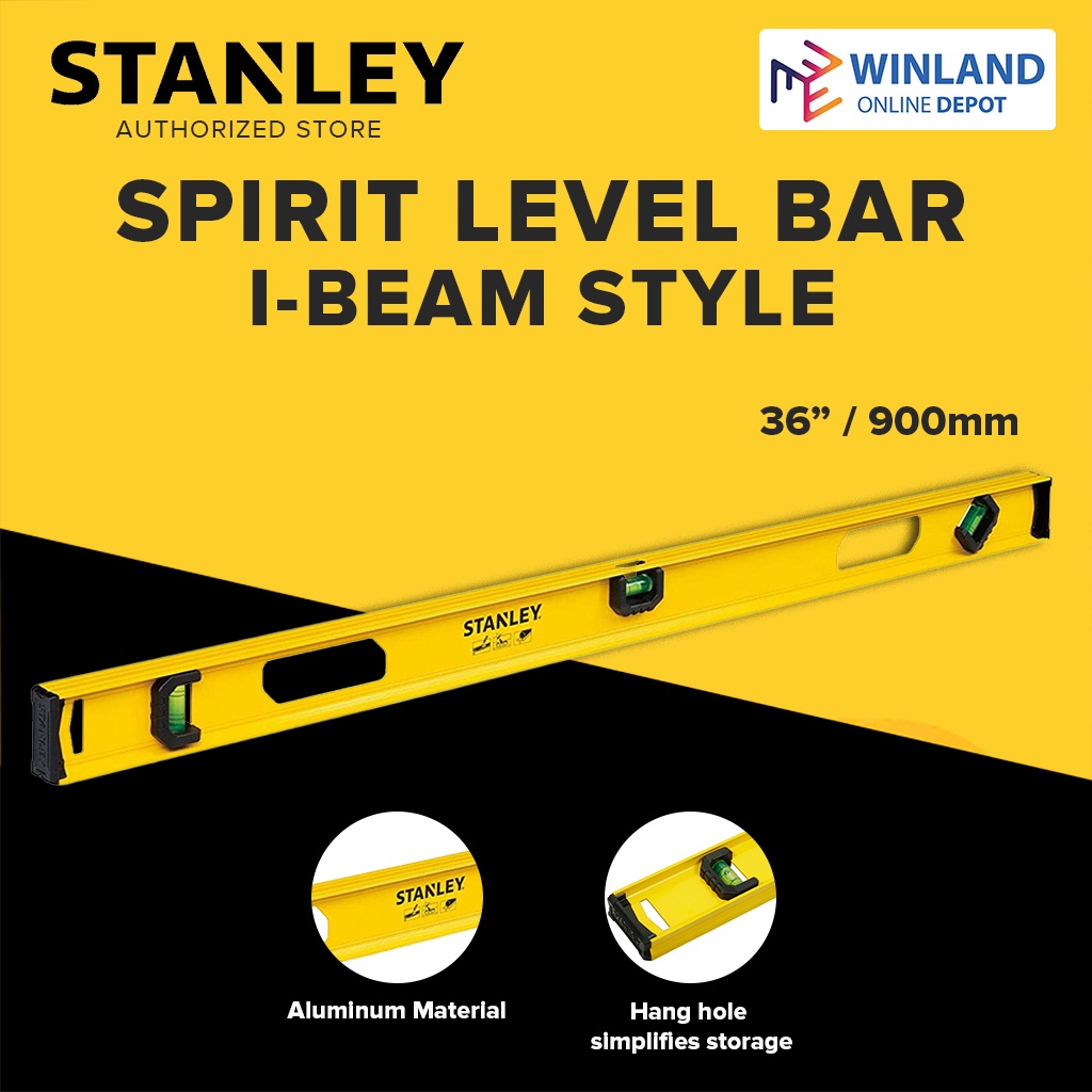 STANLEY by Winland 36inch / 900mm Spirit Level Bar I-Beam Style with 3 ...