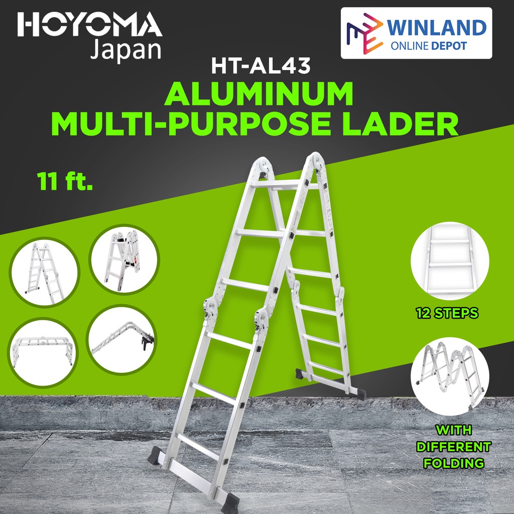 Hoyoma japan by Winland Aluminum Multi-Purpose Ladder 4 Folds 12 Step ...