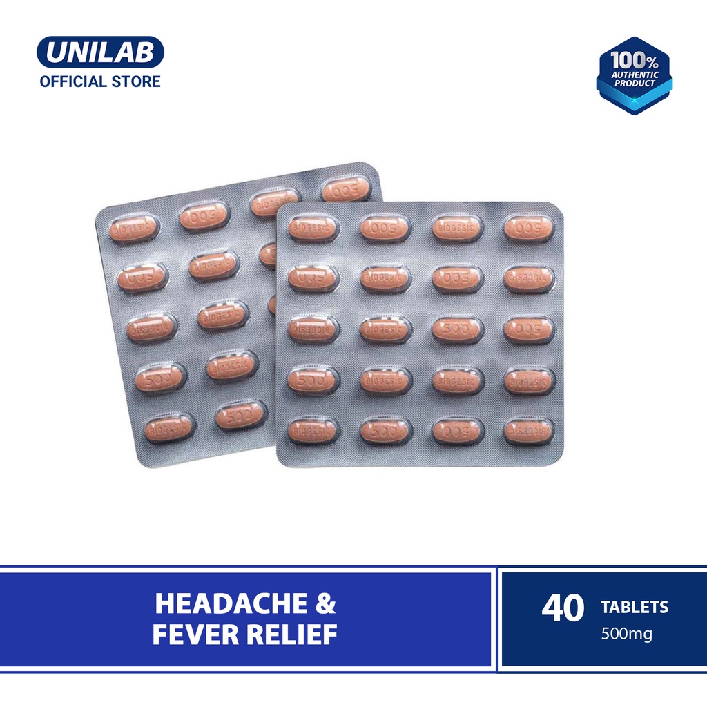 Unilab Biogesic 40 Tablets - 500mg Paracetamol for Quick Relief of ...