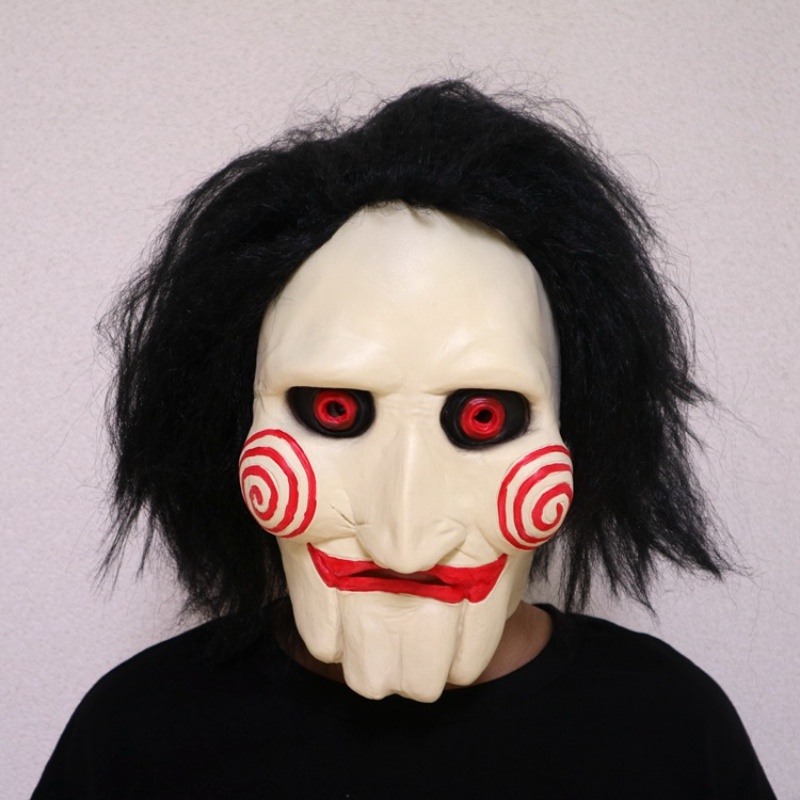 Movie Saw Chainsaw Massacre Jigsaw Puppet Masks with Wig Hair Latex ...