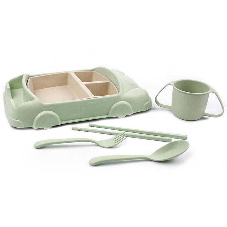 Cute cartoon BPA free bamboo fiber plastic children kids dinnerware set ...