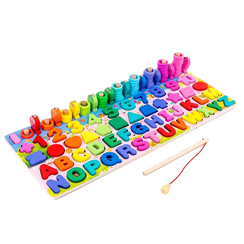 CPC Wooden Magnetic Fishing Game Number Alphabet Puzzle Board Shape ...