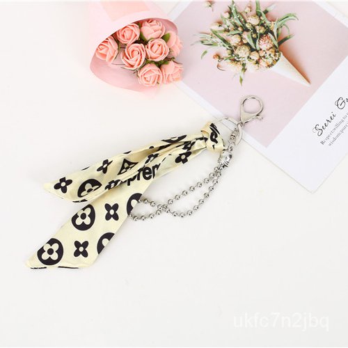 Bag accessory beautiful silk scarf keyring, charm pendant key chain ...