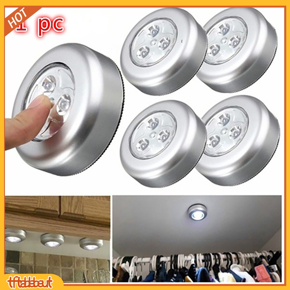 Mini Wall Night Light Kitchen Cabinet Closet Car 3 LED Wireless Push ...