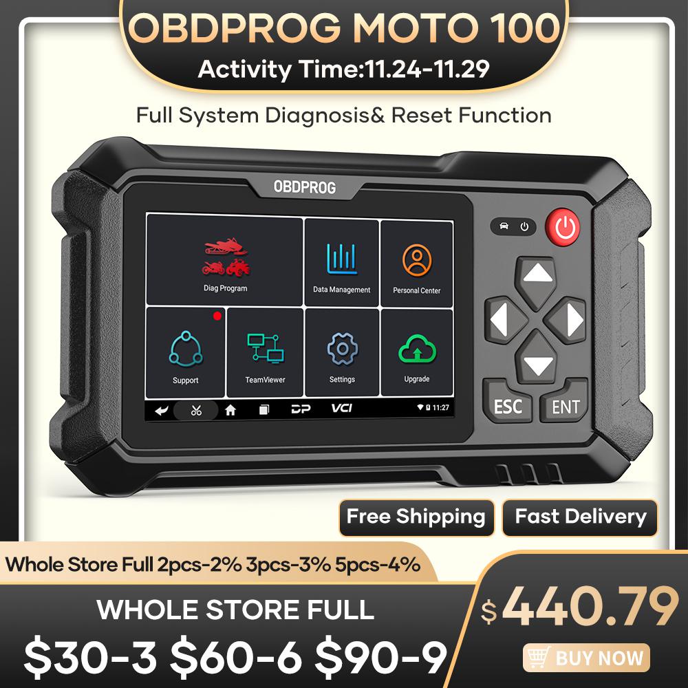 OBDPROG MOTO 100 Motorcycle Scanner Full System Diagnosis ECU Coding ...