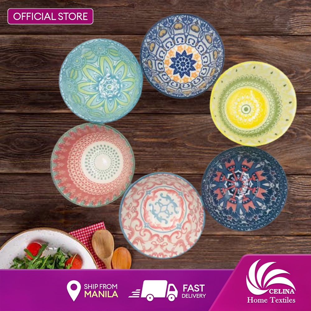 Celina Ceramic Bowl Round Soup Bowl Dinnerware Bowl Kitchen Bohemian Style 1pc (Random Design ...