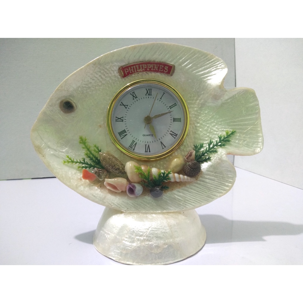 Fish Design Capiz Desk Clock, Pretty Handmade Clock, Capiz Analog Clock ...