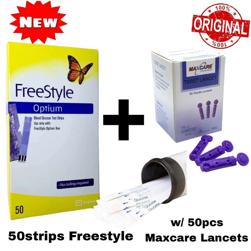 FreeStyle Optium Glucose Test 50 Strips WITH 50 pcs LANCETS | Shopee ...