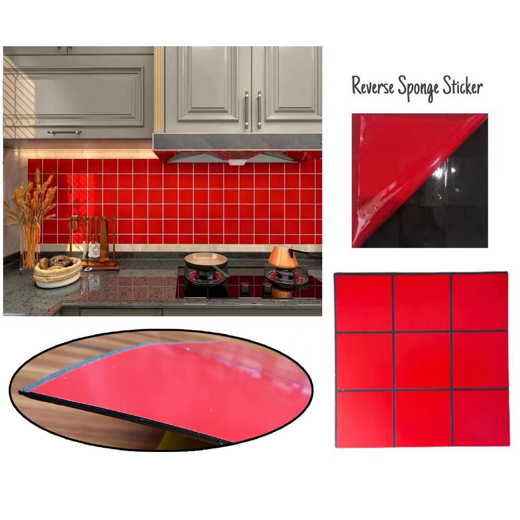 Self Adhesive wall sticker Waterproof Wallpaper red plaid wall tile ...