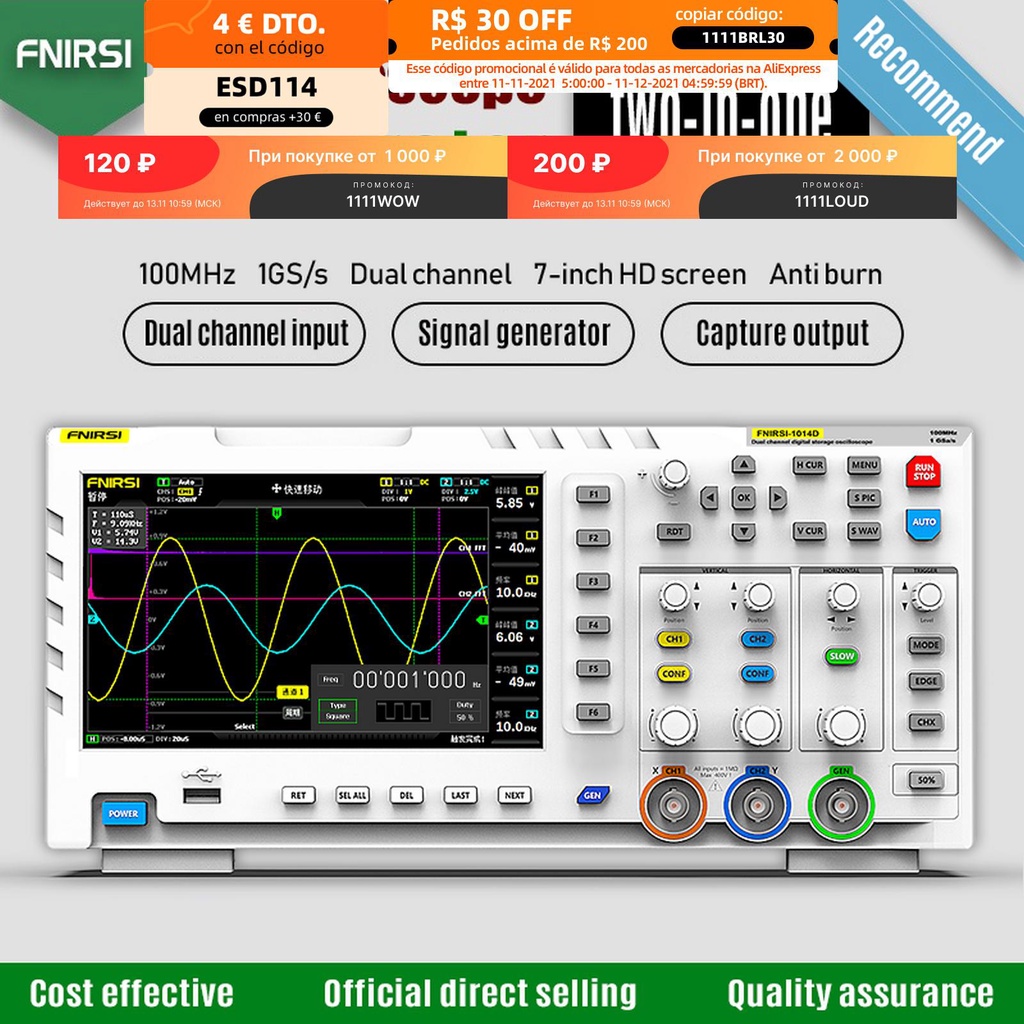 FNIRSI-1014D Digital Oscilloscope Dual Channel Input Signal Generator 2 ...