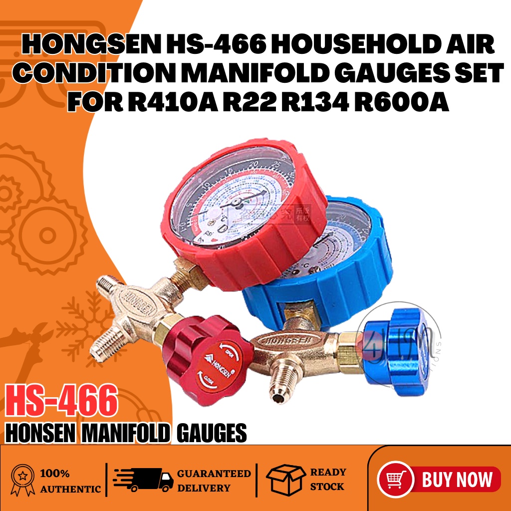 4HMC HONGSEN HS-466 AIR CONDITION MANIFOLD GAUGES SET FOR R410A/ R22/ R134/ R600A | Shopee ...