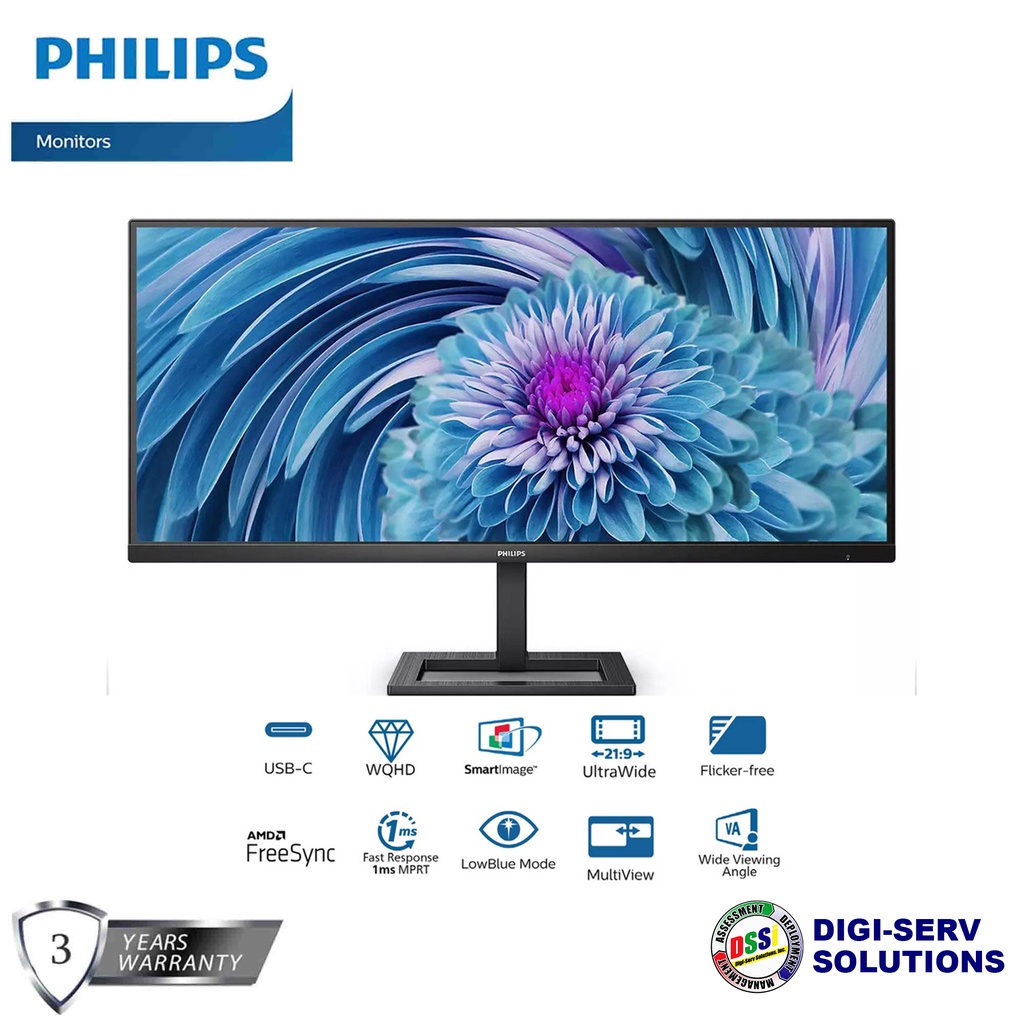 Philips 346E2LAE 34" UltraWide LCD Monitor, E Line, 3440 x 1440 (WQHD ...